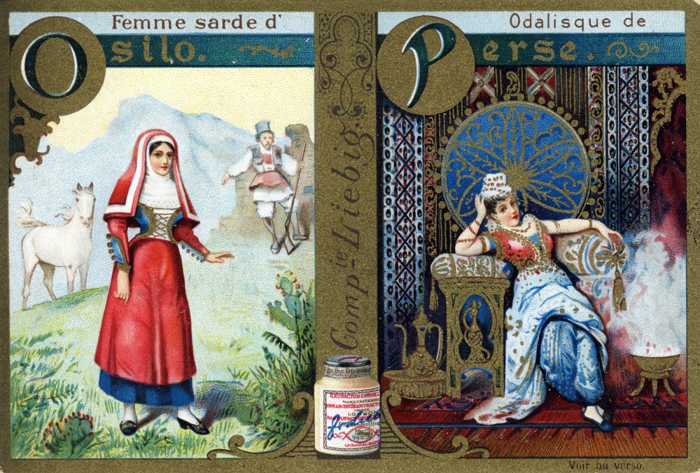 Letter O as Sardinian Woman of Osilo and P as Odalisk of Persia. Women ...