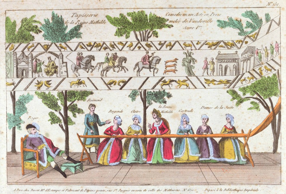 Queen Mathilda and her servants weaving the Bayeux Tapestry, scene from ...
