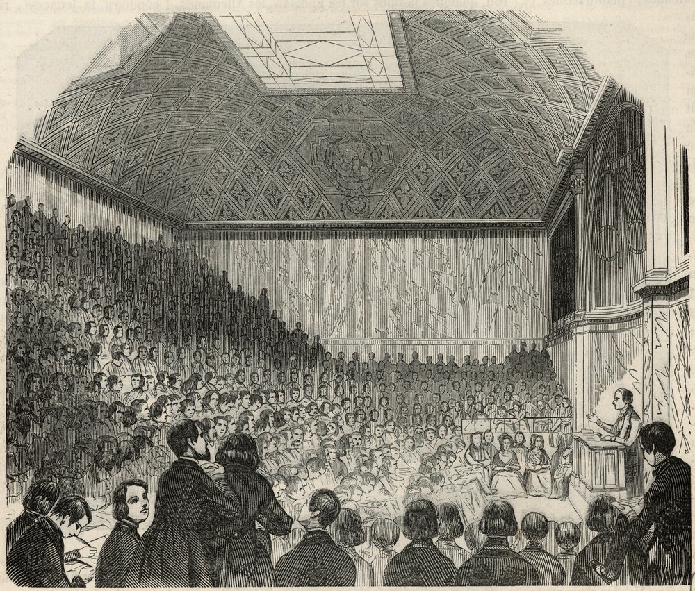 Salle des cours au College de France in Paris in the 19th century ...