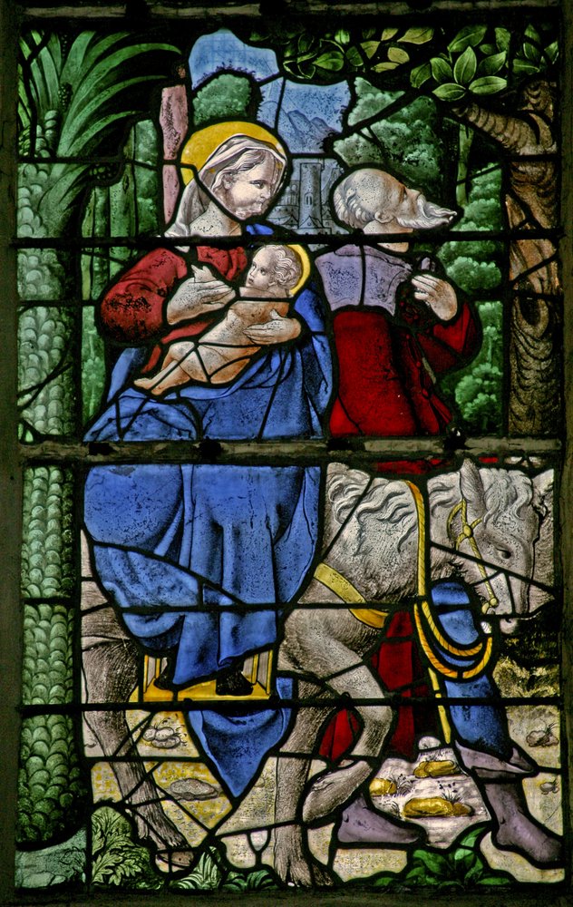 Window w1 depicting the Flight into Egypt by French School