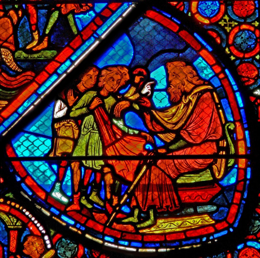 Window w24 depicting a scene from the story of Joseph: his brothers ...