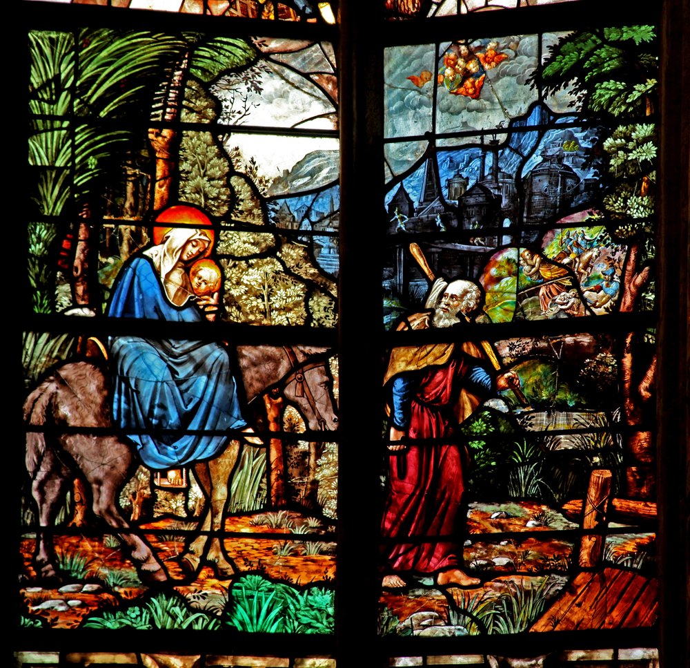 Window w2 depicting the Flight into Egypt by French School