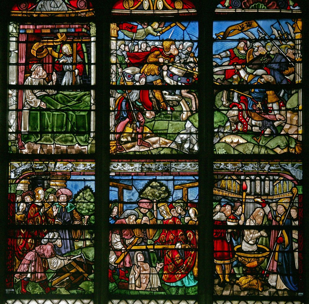 Window depicting St Helen and the finding of the Cross with the Emperor ...