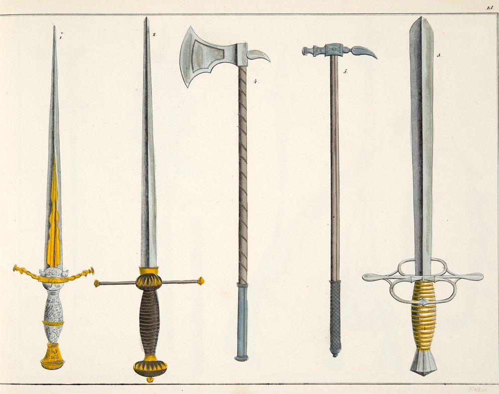 Swords, plate from 'A History of the Development and Customs of ...