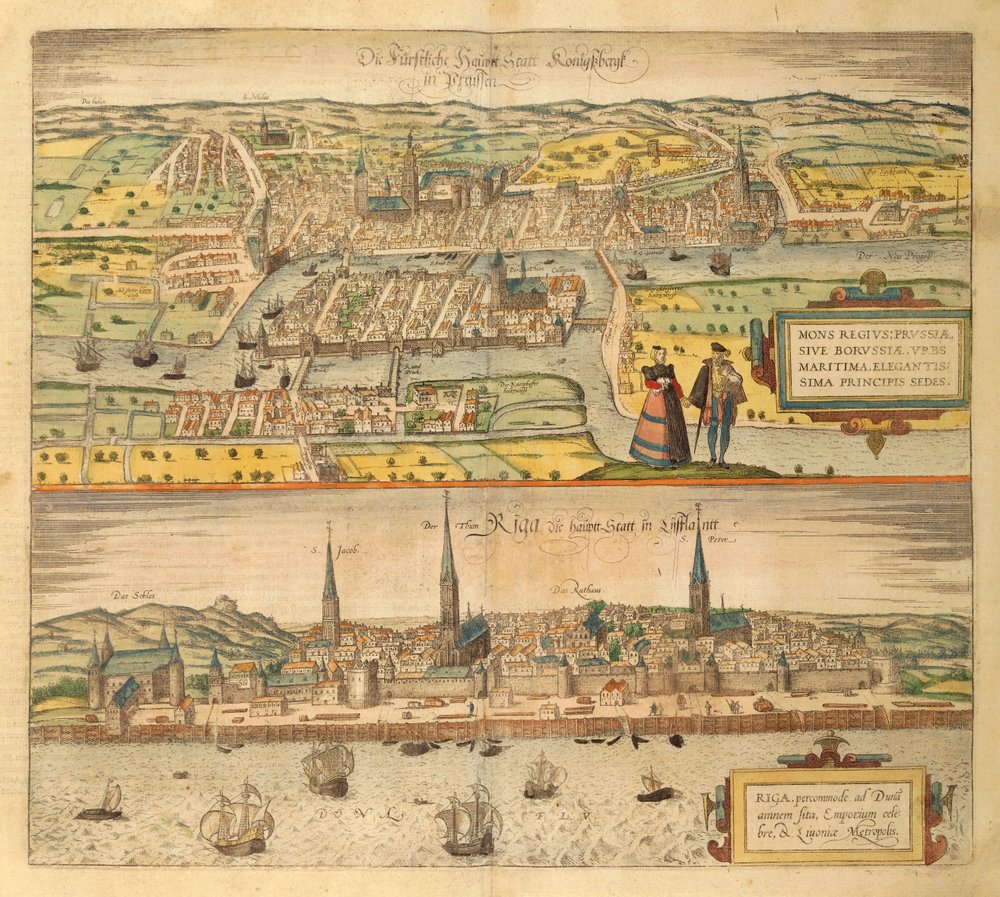 Map of Konigsberg and Riga from Civitates Orbis Terrarum