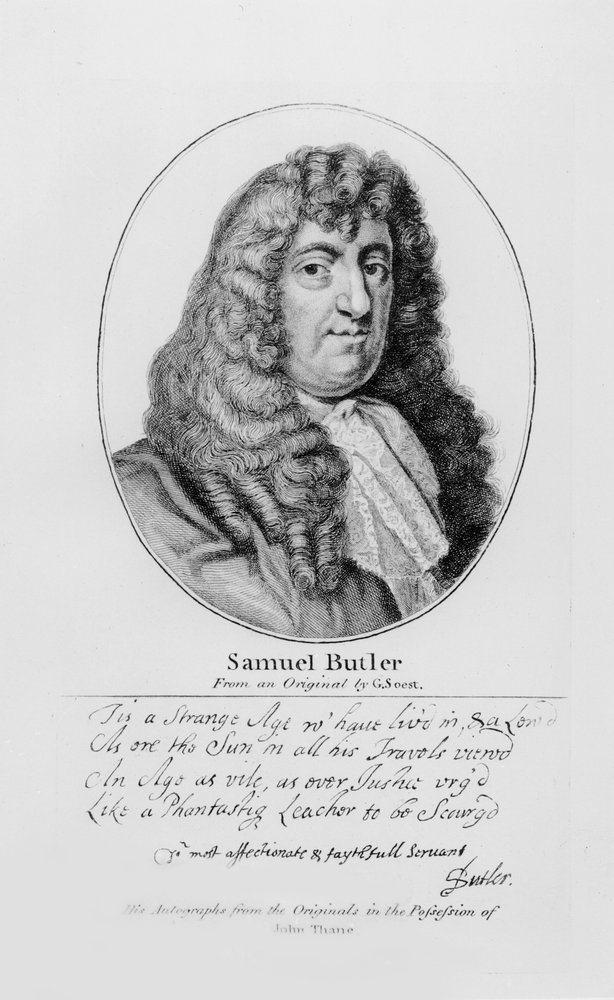 Portrait of Samuel Butler (1612-80) with a Sample of His Handwriting