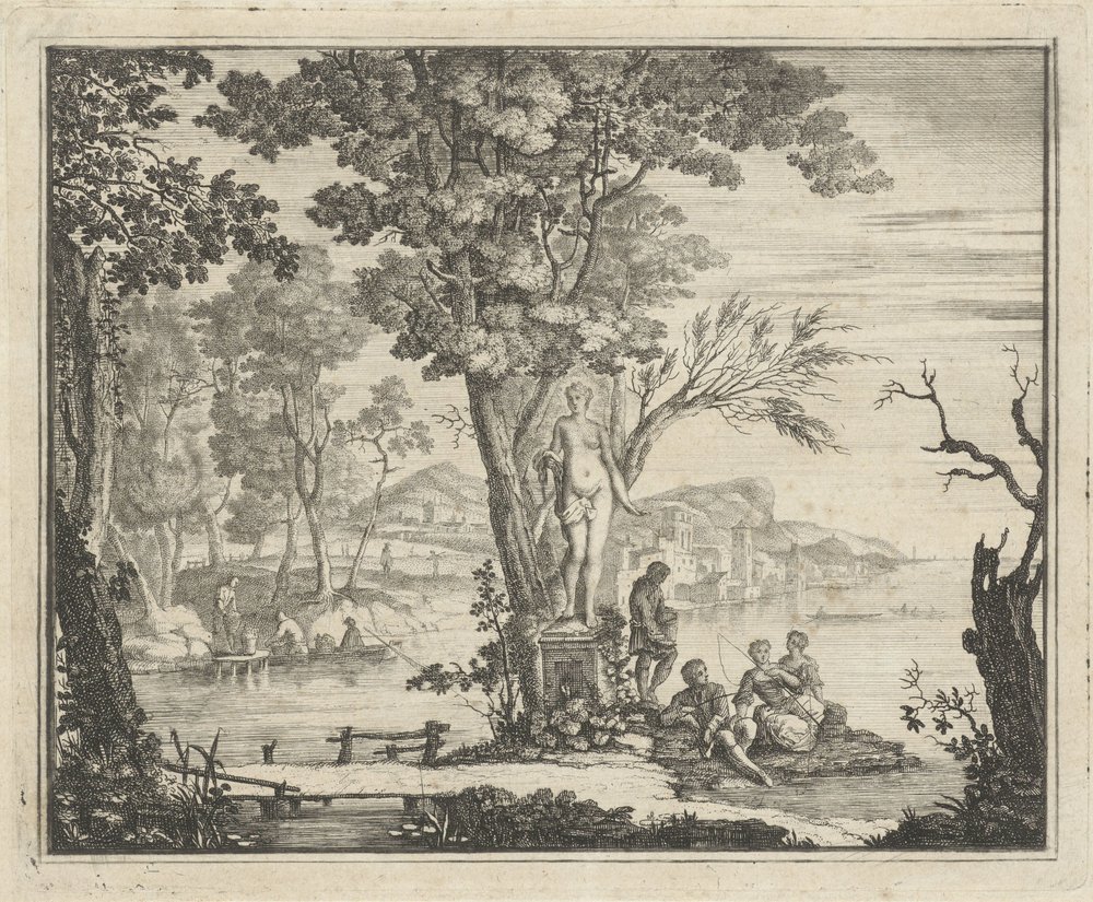 River Landscape with Anglers by a Statue of Venus