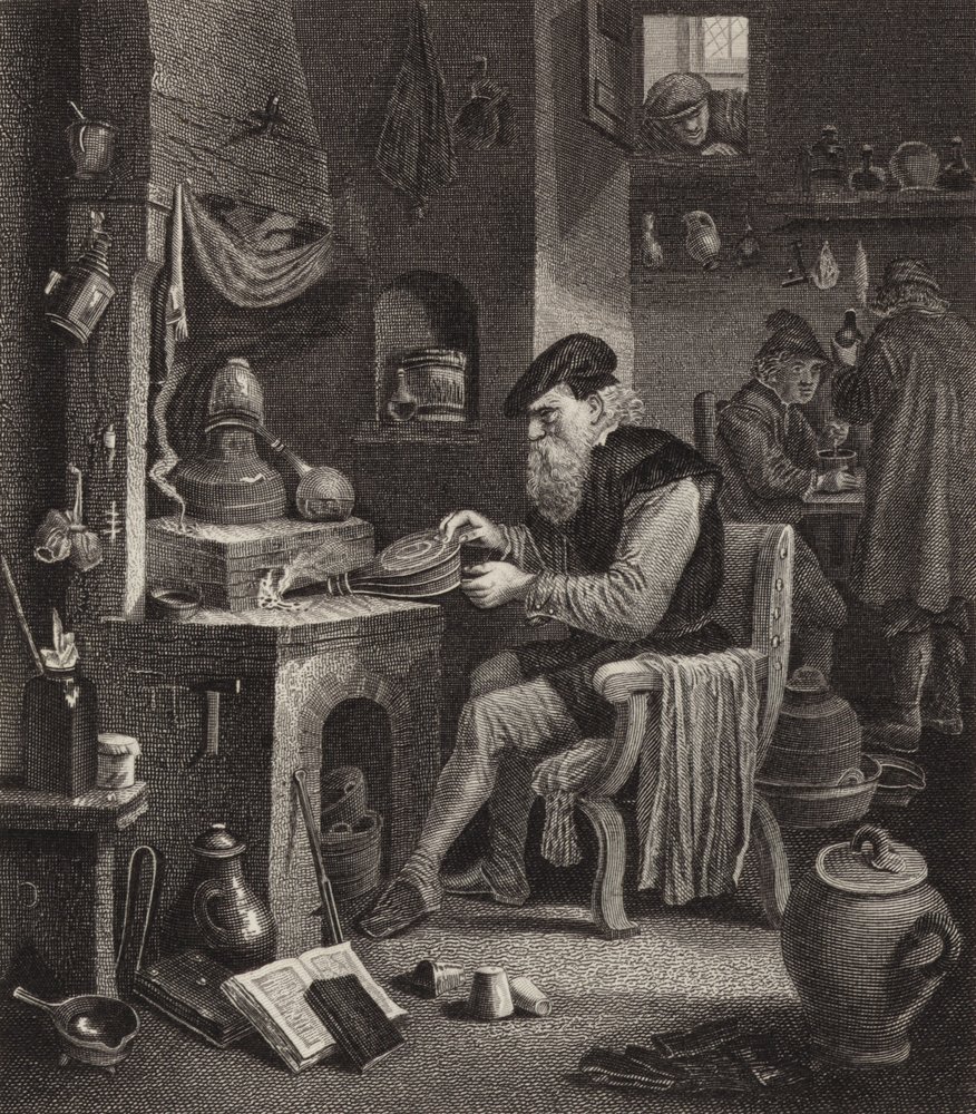 Alchemist at work. Illustration for Bilder-Atlas