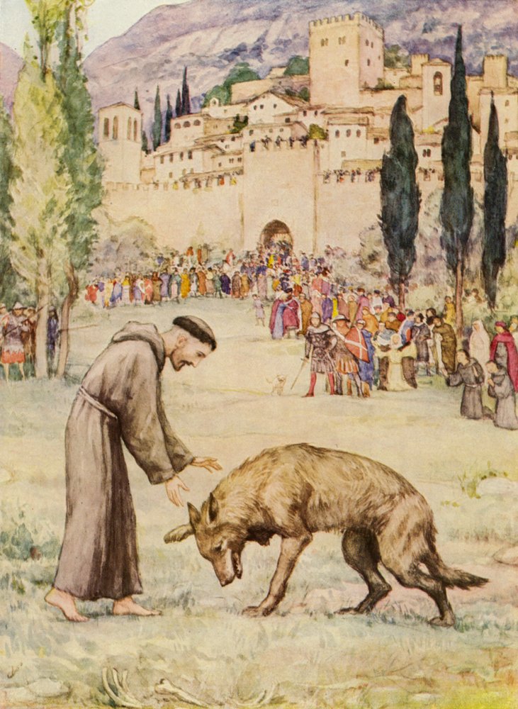 St Francis and the Wolf of Gubbio by German School