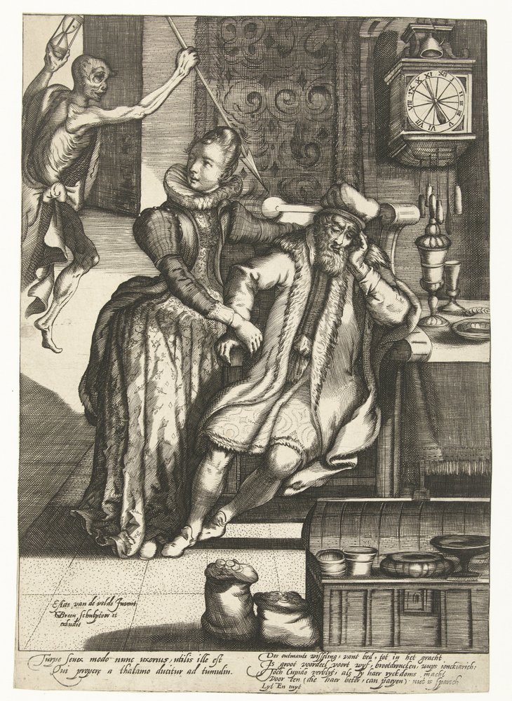 Young Woman with Old Man Threatened by Death