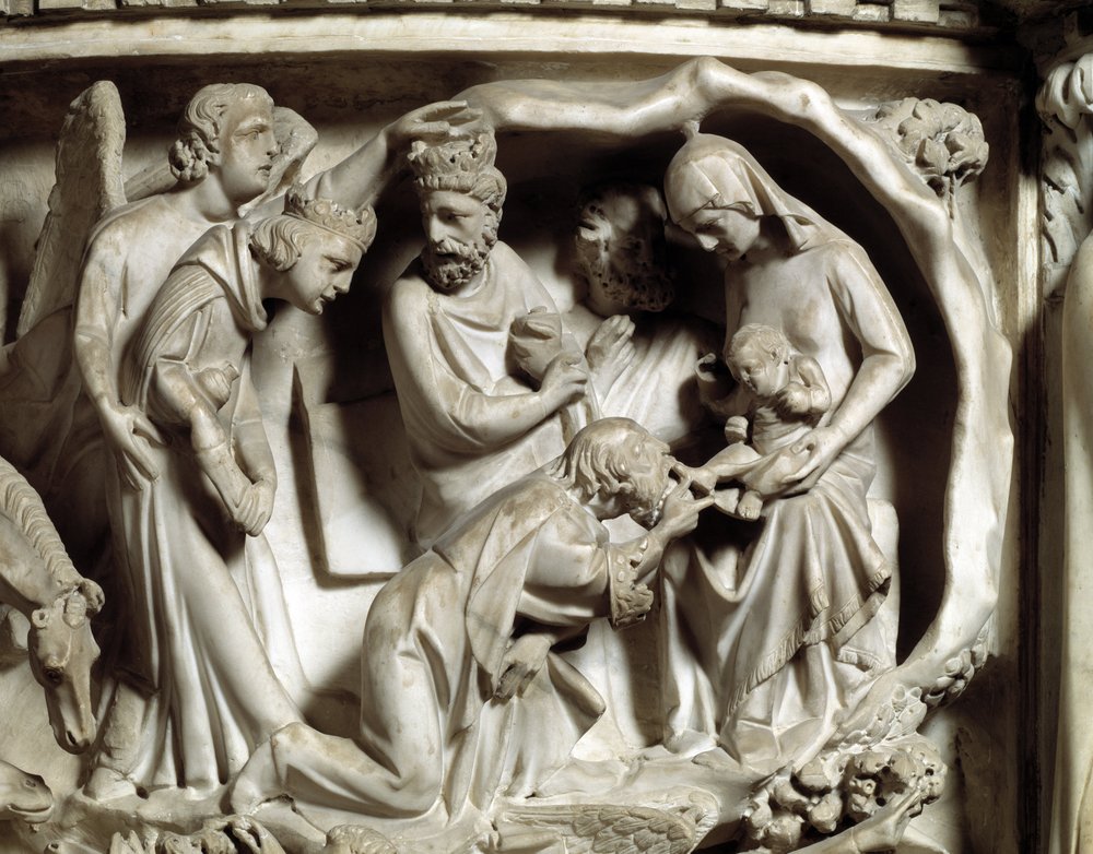 Detail of the Reliefs of the Chair by Giovanni Pisano: The Adoration of the Magi (detail)