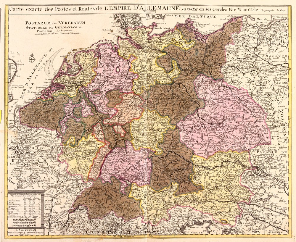Map of Roads and Posts of Germany by Guillaume Delisle