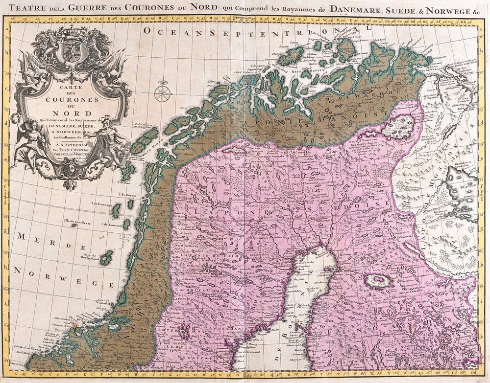 Map of the Nordic countries, kingdoms of Denmark, Sweden and Norway