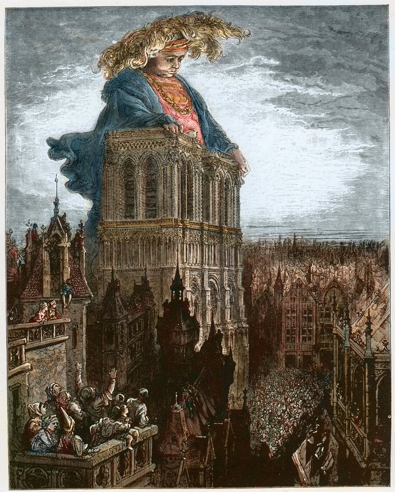 Gargantua on the towers of Notre-Dame at Paris - illustration from ...