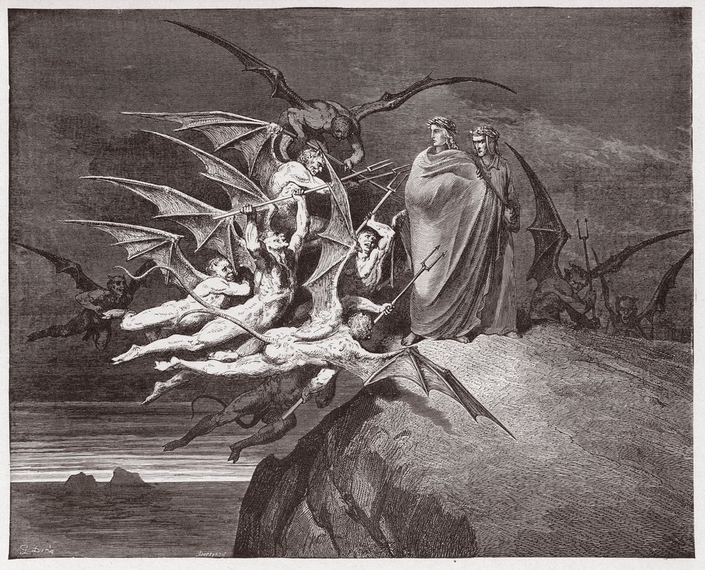 The Divine Comedy, Inferno, Canto 21: The demons threaten Virgil ...