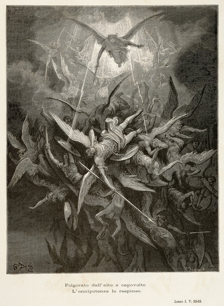 The fall of angels, scene from Paradise Lost by Gustave Dore