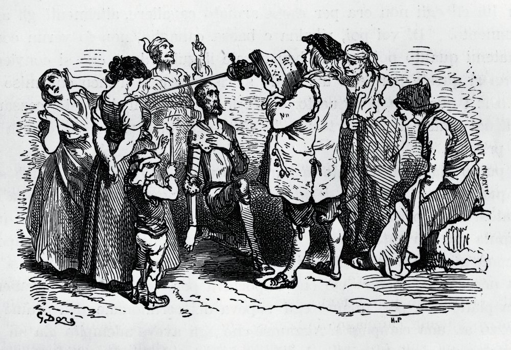 The induction of Don Quixote, illustrated by Gustave Dore' for Don ...