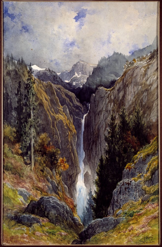 Waterfall of the Hell Hole in the Valley of the Lys (Painting by ...