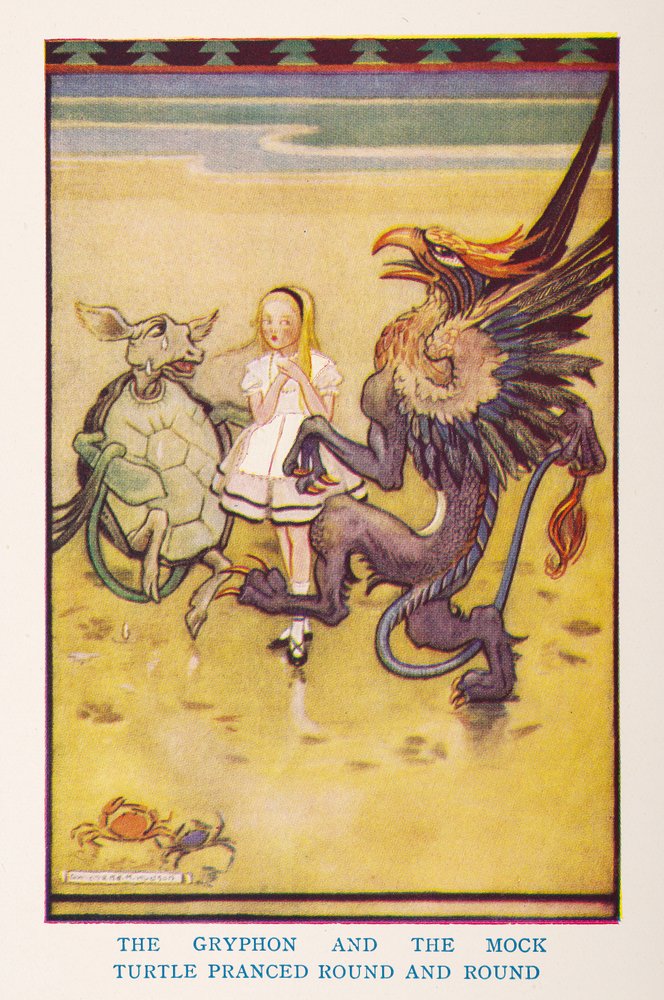 The Gryphon and the Mock Turtle pranced round and round, from the ...