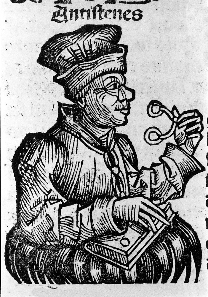 The Greek philosopher Antisthenes (444-365 BC). Xylography of ...