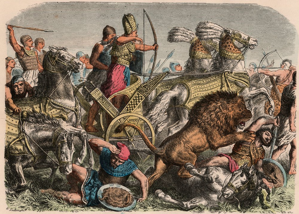 Ancient Egypt: Pharaoh Ramses II Fighting Against the War Lions of the ...