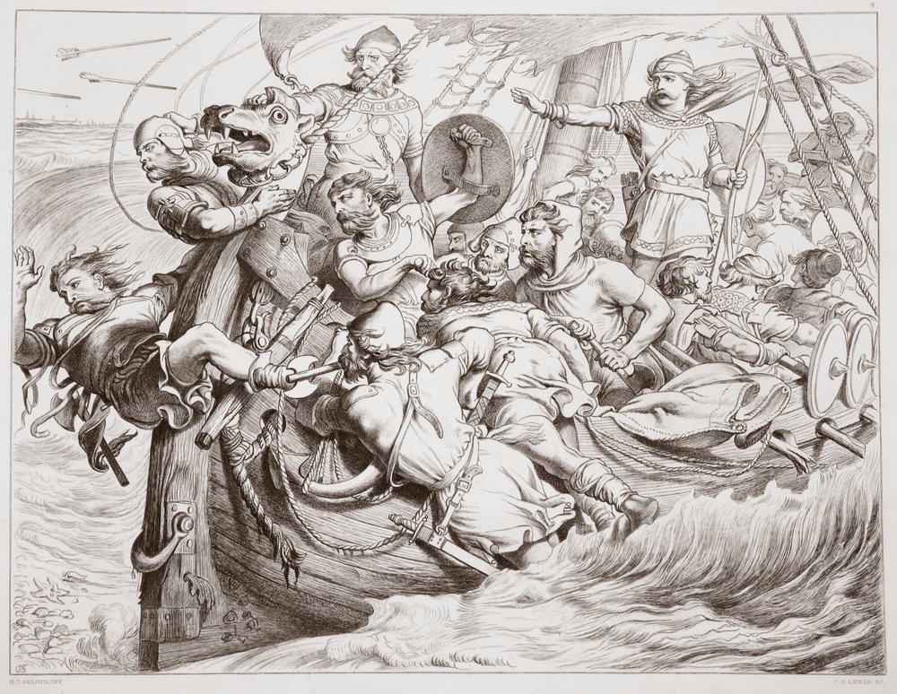 How Hereward runs his ship upon the Flanders shore, illustration from ...