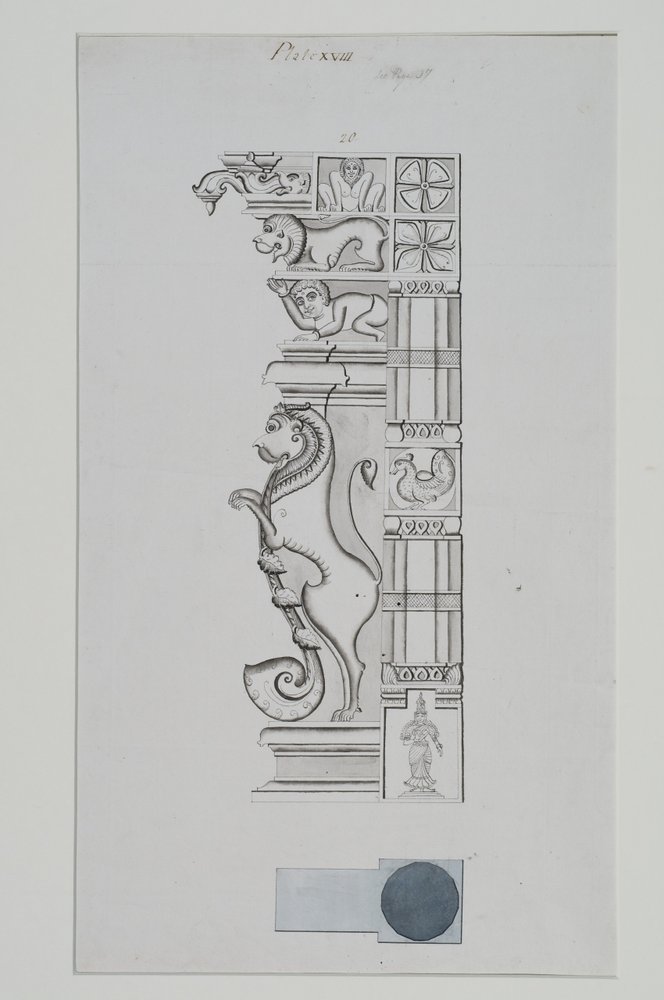 Sculpted Column of a Lion and Other Figures by Indian School