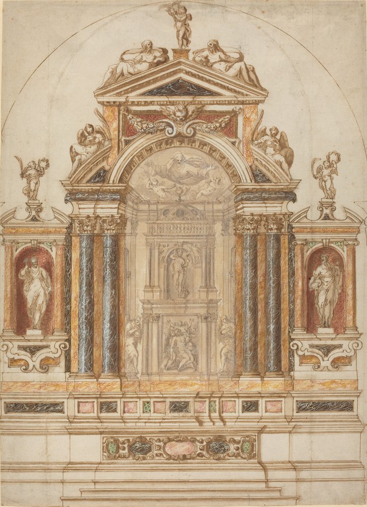 An Elaborate Altar of Colored Marble Ornamented with Sculptures
