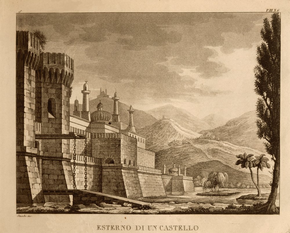 Exterior of a Castle, set design for Act I of 'Ricciardo and Zoraide ...