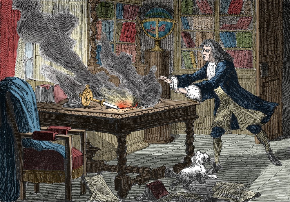 Isaac Newton's Dog Knocking Over a Candle and Setting Fire to His Papers