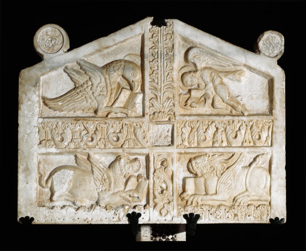 Marble sculpture with symbols of evangelists (tetramorph)