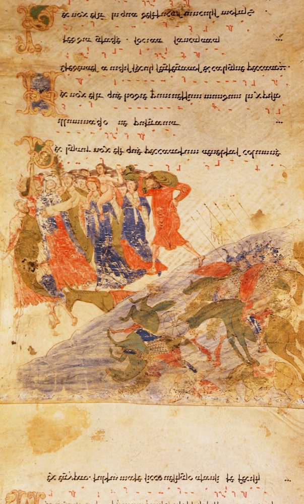 The Israelites crossing the Red Sea, from the 'Exultet Roll', c.1072