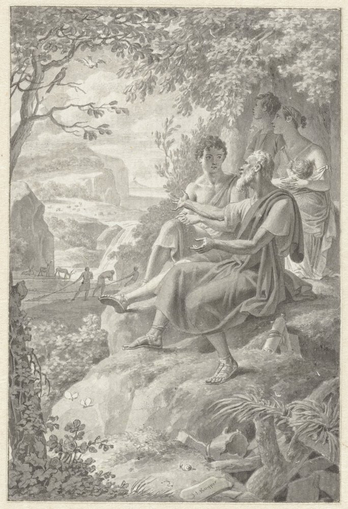 Design for a Book Illustration with an Old Storyteller, a Young Family ...