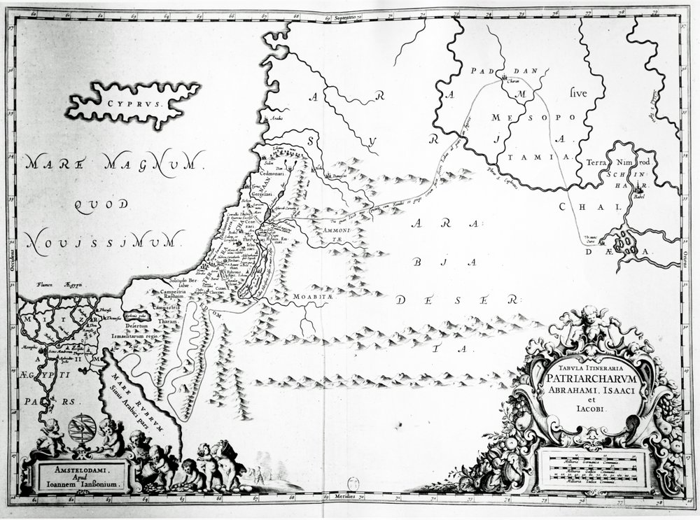 Map of the travels of Abraham, Isaac and Jacob, 1652