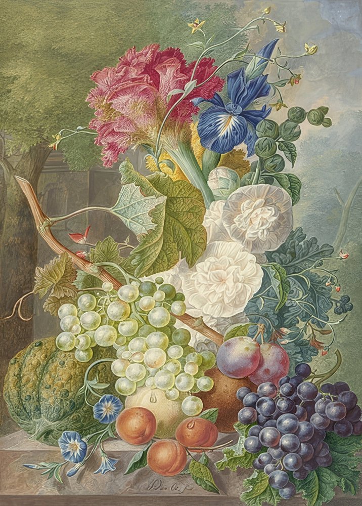 Still Life with Flowers and Fruits by Jan van Os