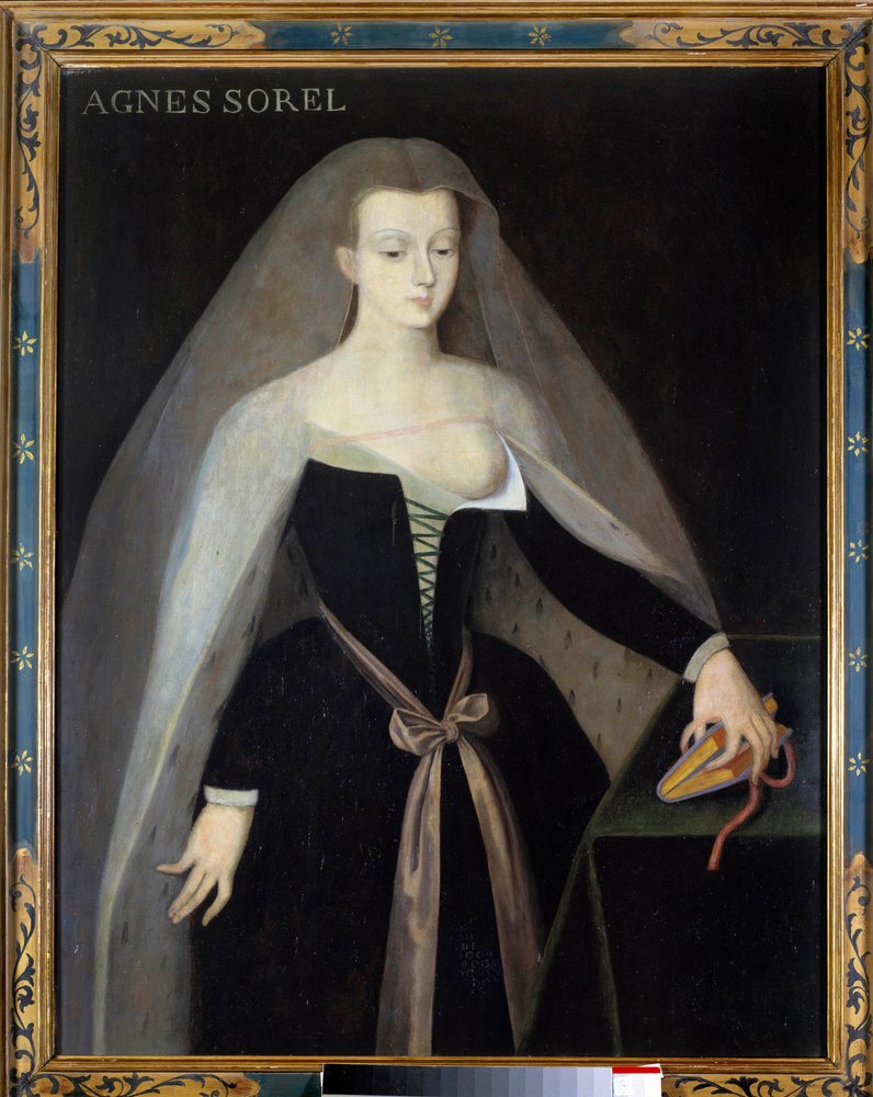 Portrait of Agnes Sorel, favorite of King Charles VII. Her breast is ...