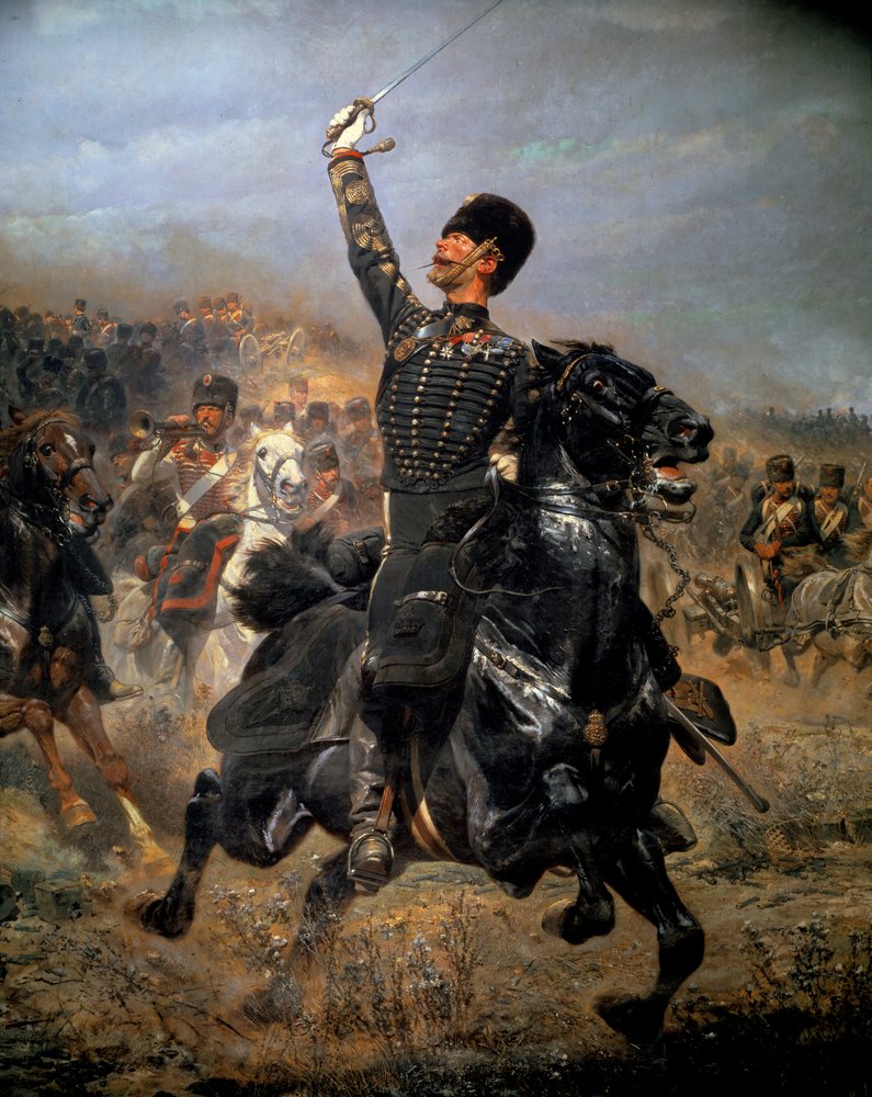 In battery, cavalry charge by Jean Baptiste Edouard Detaille