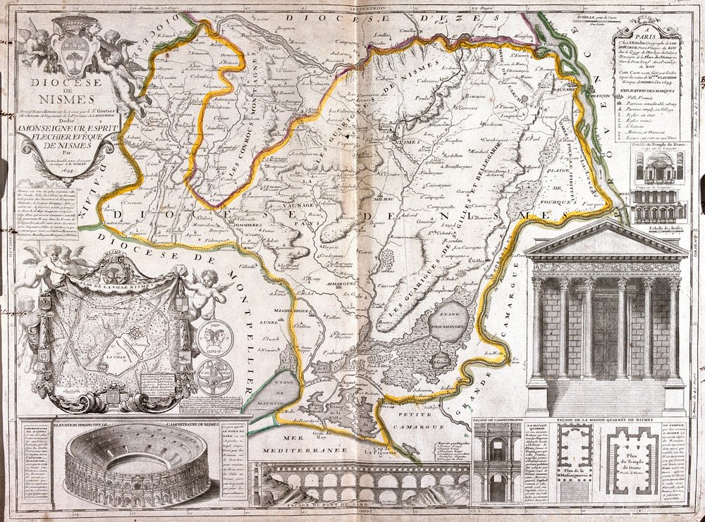 Map of the Diocese of Nimes (France) by Jean-Baptiste Nolin