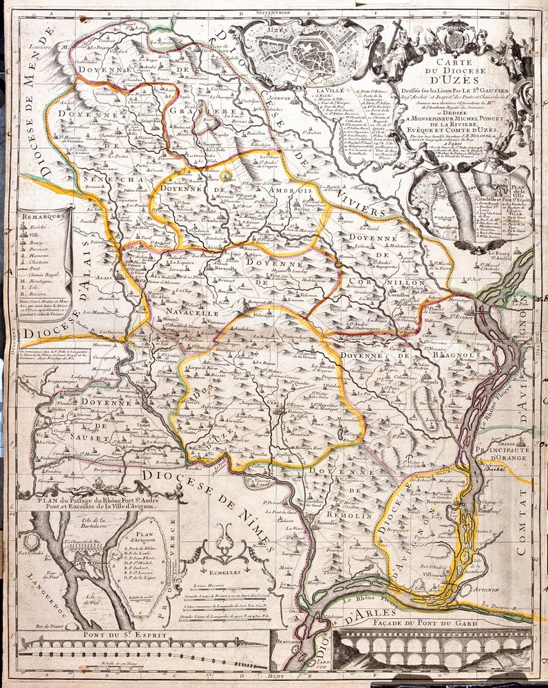 Map of the diocese of Uzes (France) by Jean-Baptiste Nolin