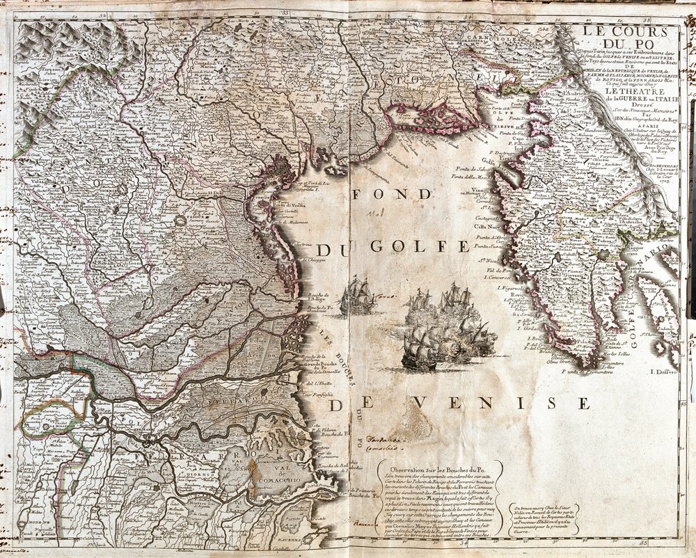 Map of the mouth of the Po in Italy by Jean Baptiste Nolin