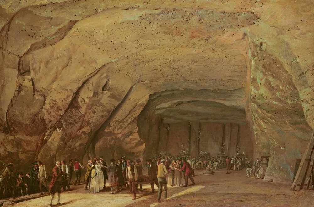 Entrance and Interior of a Cave Used as a Warehouse for Salt in ...