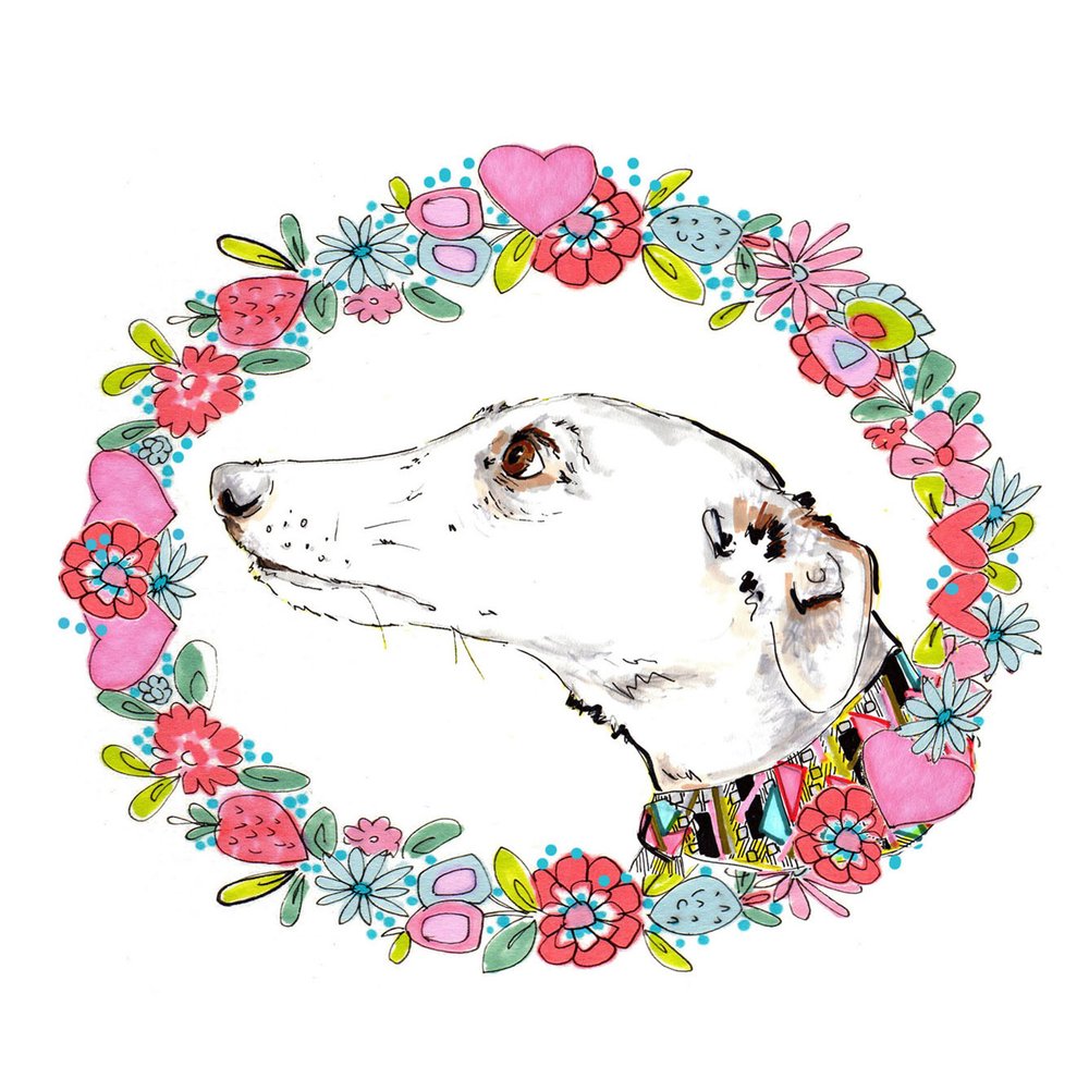 Silvertips Greyhound with Floral Border by Jo Chambers