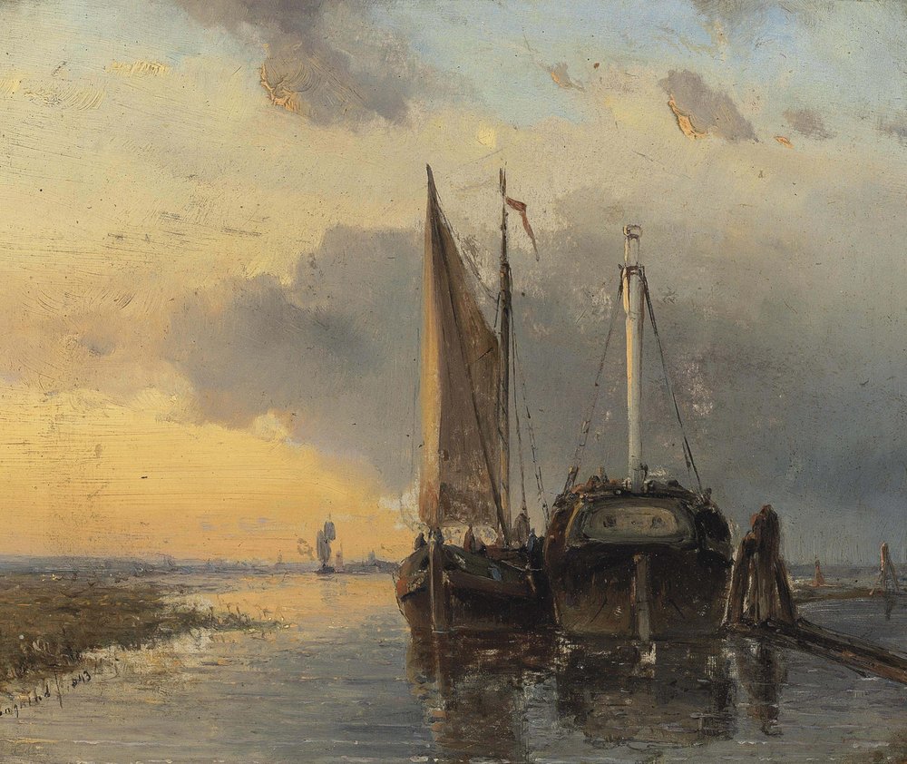 Harbour on a Dutch River by Johan Jongkind: Fine art print