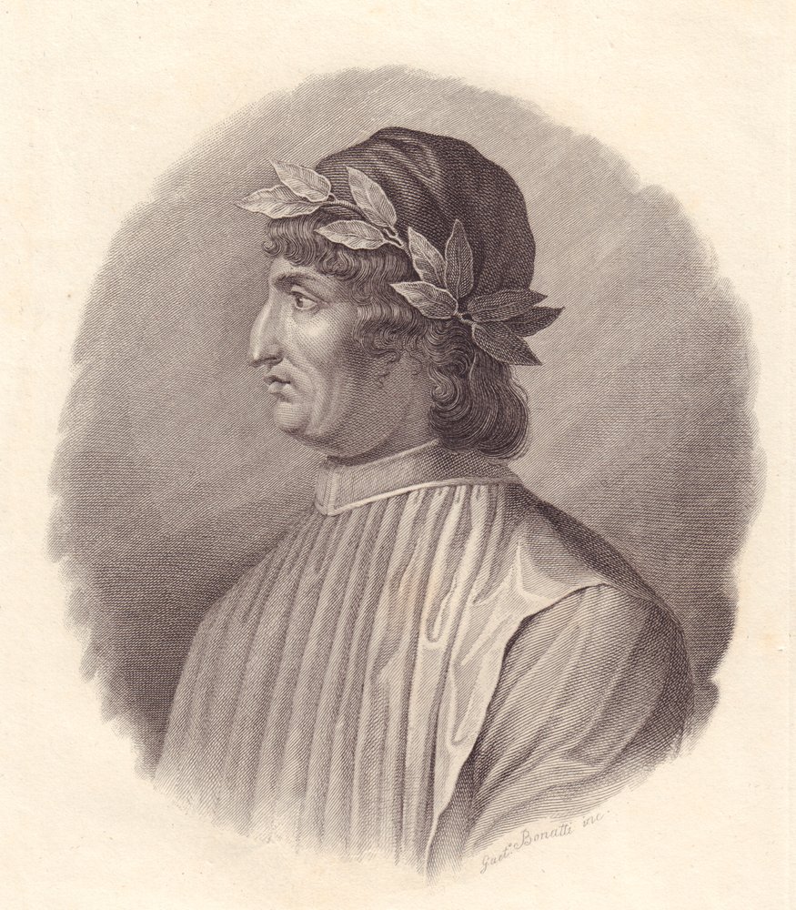 Portrait of Italian poet and humanist Angelo Ambrogini also known as ...