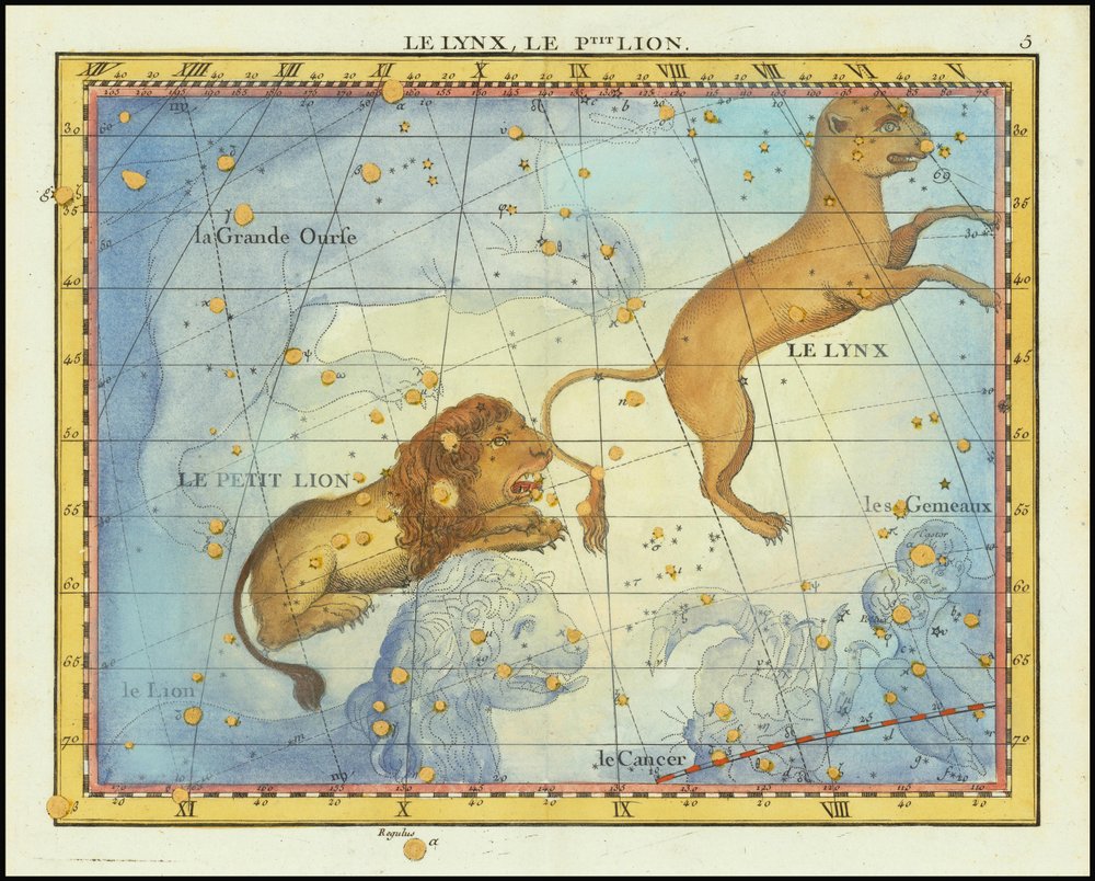1776 Star Chart of the Constellation Leo, from Fortin's Atlas Celeste de Flamsteed