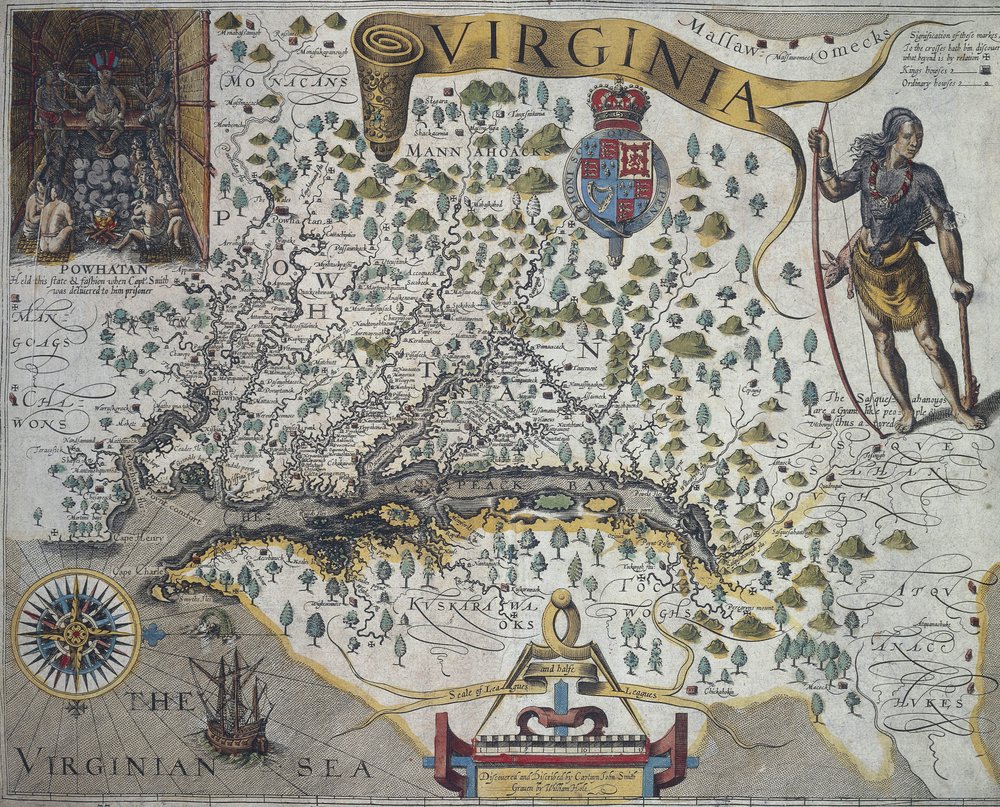 Map of Virginia: Inset showing interior of Indian chief Powathan's hut