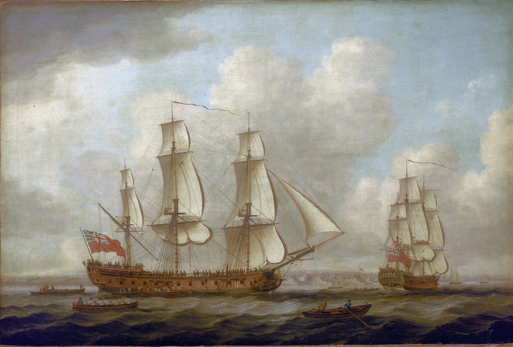 The Indiaman ship 'Princess Royal', off the British coast, with a ...