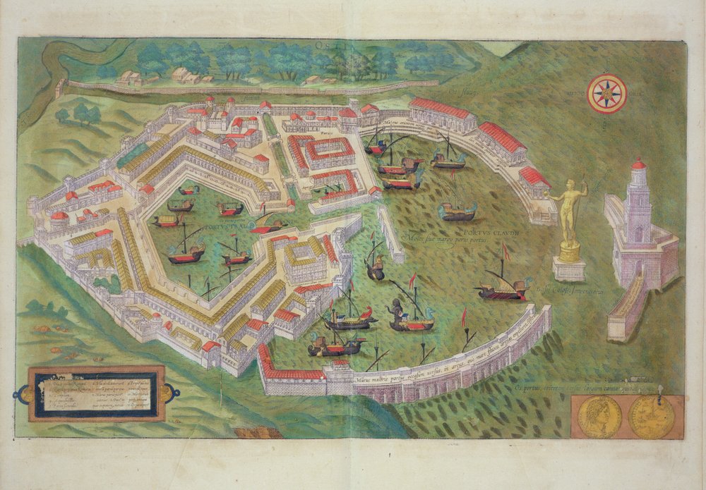 Map of Ostia, from 'Civitates Orbis Terrarum' by Georg Braun and Frans ...