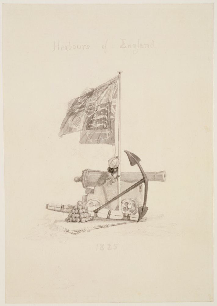 Harbours of England, design for the title page of a book, 1825