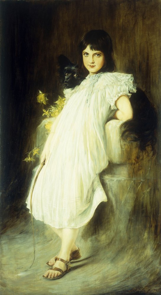 Portrait of a Young Girl with her Dog by Joszi Arpad Koppay